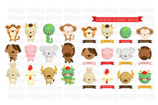 Chinese Zodiac Clipart - Animal Zodiac Clip Art – inkleystudio