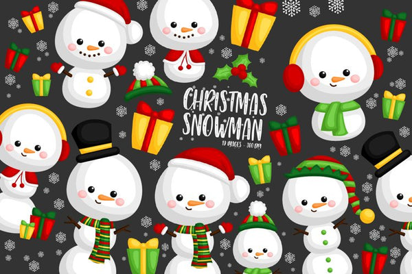 Christmas Snowman Clipart - Snowman in Winter Clip Art – inkleystudio