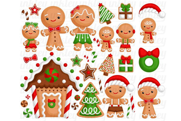 Gingerbread Family Clipart - Christmas Cookies Clip Art – inkleystudio