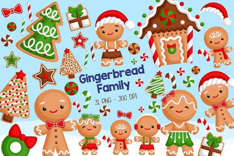 Gingerbread Family Clipart - Christmas Cookies Clip Art – inkleystudio