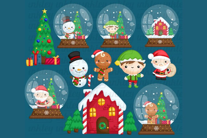 Christmas Character Clipart - Snow Globe Clip Art – inkleystudio