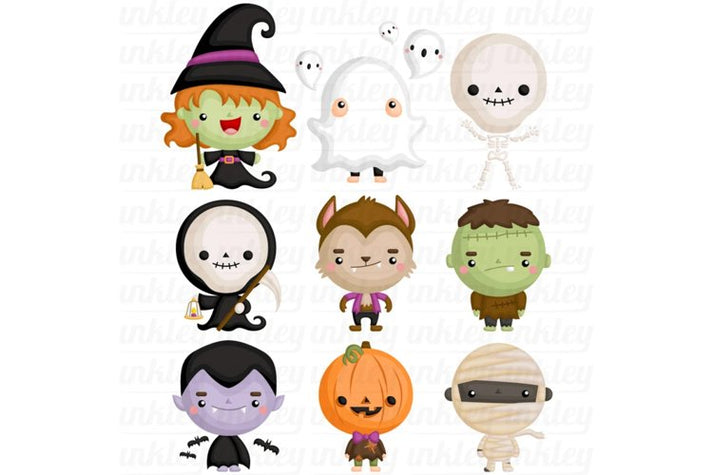 Halloween Costume Clipart - Cute Monster Clip Art – inkleystudio