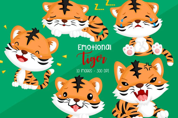 Emotional Tiger Clipart - Cute Animal Clip Art – inkleystudio