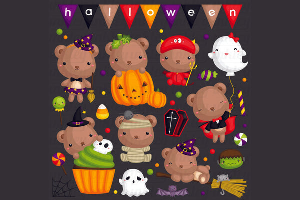 Halloween Bear Clipart - Cute Animal Clip Art – inkleystudio