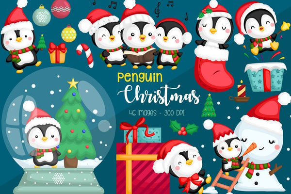 Christmas Penguin Clipart - Cute Animal Clip Art – inkleystudio