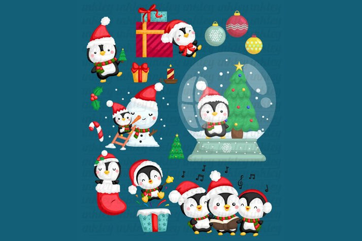Christmas Penguin Clipart - Cute Animal Clip Art – inkleystudio