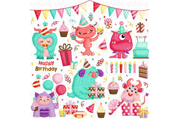 Birthday and Monster Clipart - Cute Monster Clip Art – inkleystudio