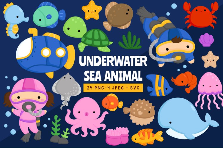 Doodle Sea Animals Clipart - Cute Animals Clip Art – inkleystudio