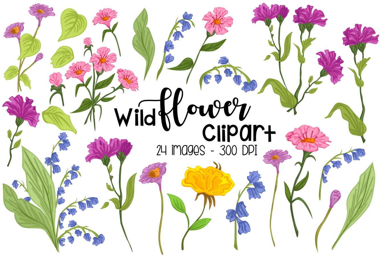 Wild Flower Clipart - Floral Clip Art – inkleystudio
