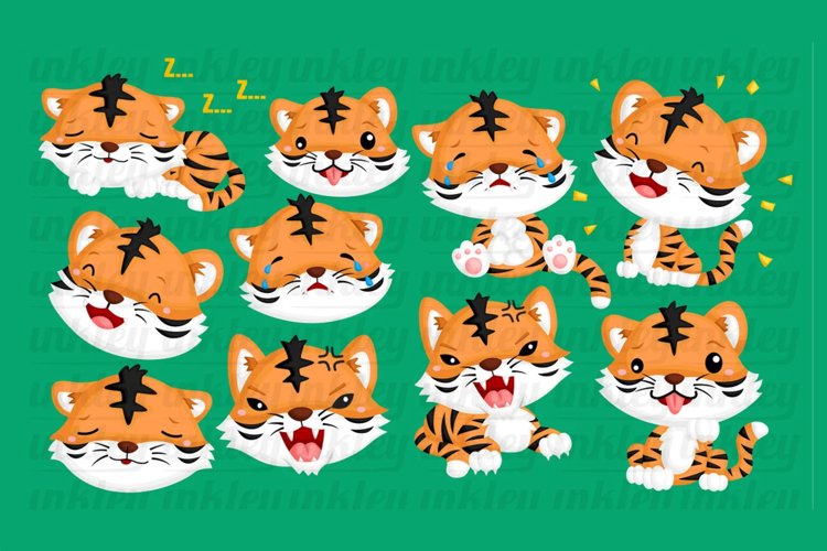 Emotional Tiger Clipart - Cute Animal Clip Art – inkleystudio