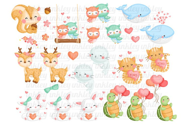 Animal Valentine Card Clipart - Cute Valentine Clipart – inkleystudio