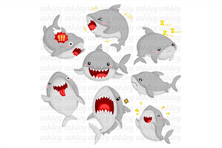 Emotional Sharks Clipart - Cute Shark Clip Art – inkleystudio