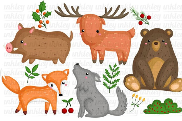 Wild Animal Clipart - Cute Animal Clip Art – inkleystudio