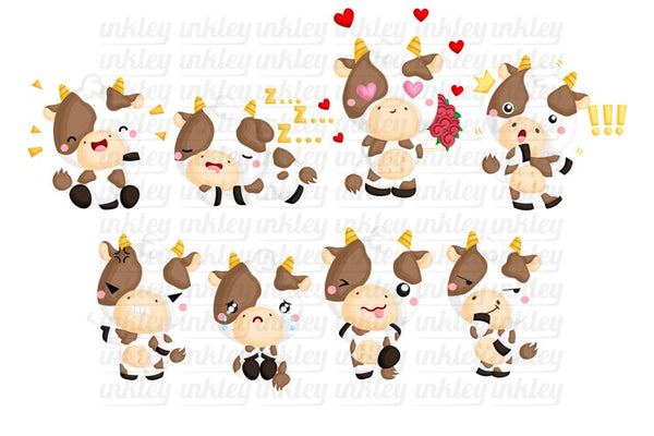 Emotional Cow Clipart - Cute Cow Clip Art – inkleystudio