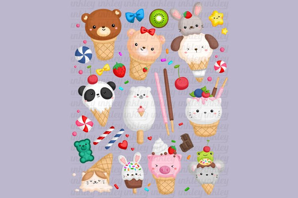 Ice Cream Animal Clipart - Sweet Food Clip Art – inkleystudio