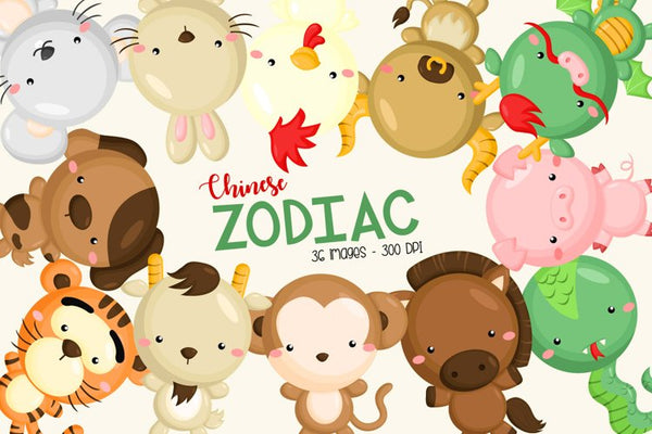 Chinese Zodiac Clipart - Animal Zodiac Clip Art – inkleystudio