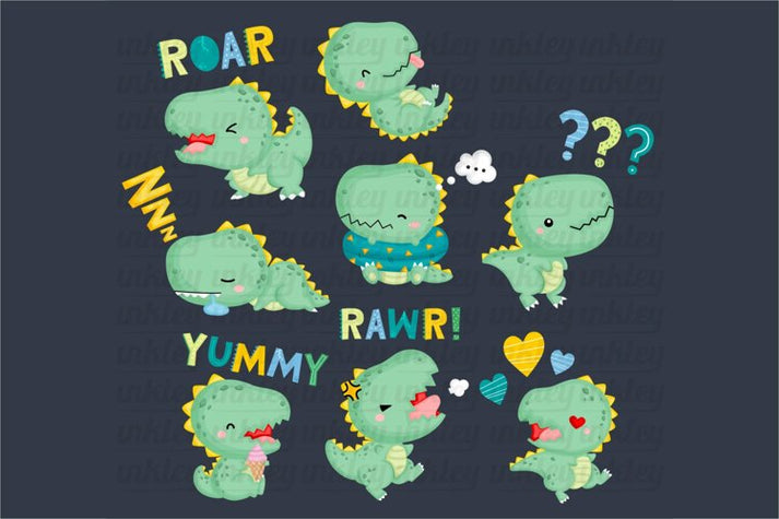 Jurassic Animal Clipart - Cute Dinosaur Clipart – inkleystudio