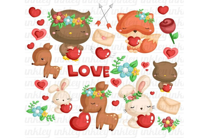 Woodland Animal in Love Clipart - Wild Animal Clip Art – inkleystudio
